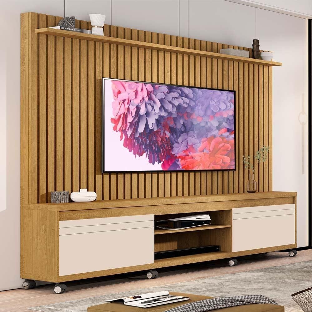 Home Ripado para Tv até 75 Polegadas Cumaru Off White Orion Germai | MadeiraMadeira