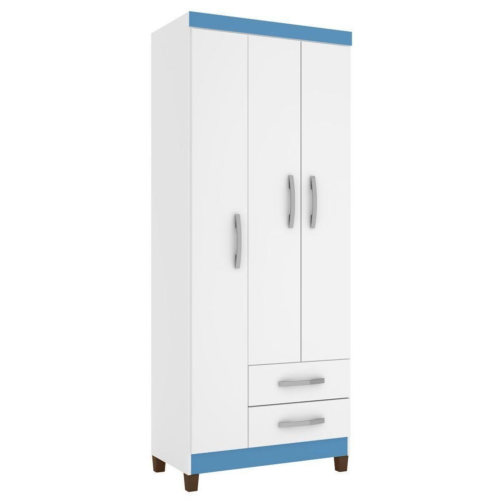 Guarda Roupa 3 Portas 2 Gavetas Branco Azul | MadeiraMadeira