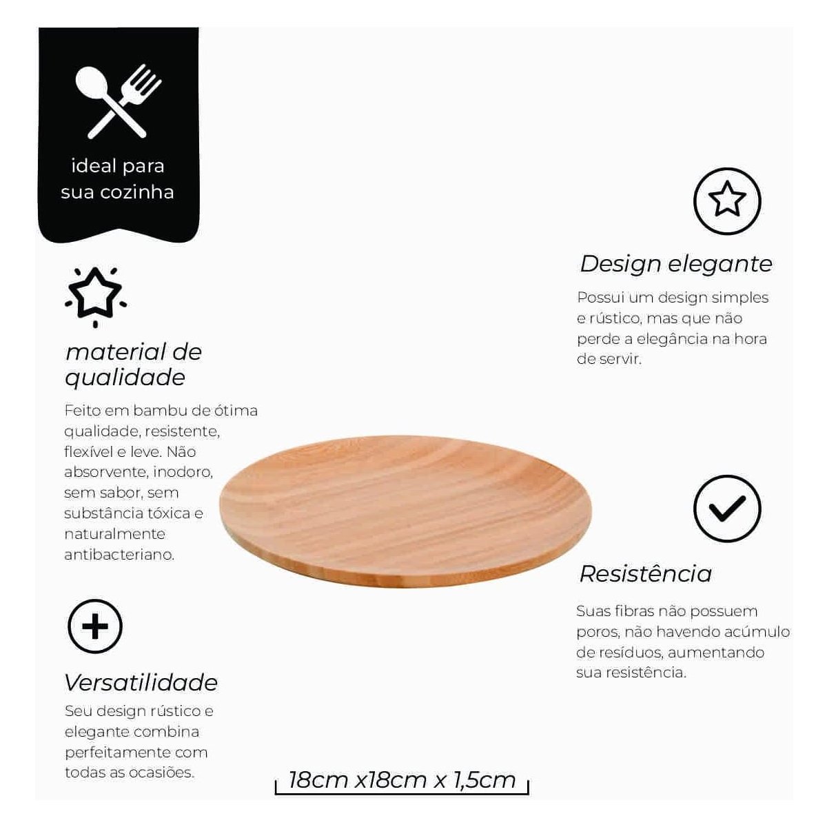 Prato Ecokitchen de Bambu Ecológico Mimo Style:18 cm | MadeiraMadeira