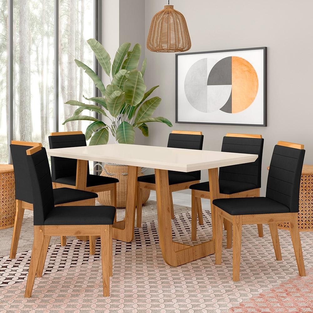 Mesa 1,60 com 6 Cadeiras Polônia Cinamo/off Premi/preto - M. Arapongas ...