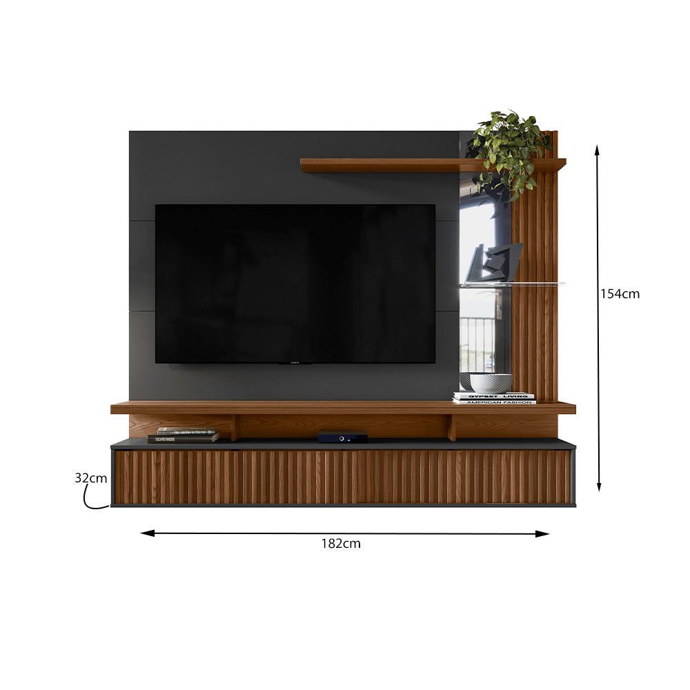 Painel Home Maragogi Freijó/Preto 182cm Linea Brasil | MadeiraMadeira