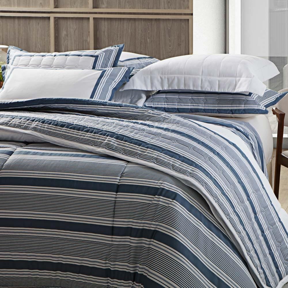 Edredom Queen 200 Fios Rieti - Kacyumara Azul/off White | MadeiraMadeira