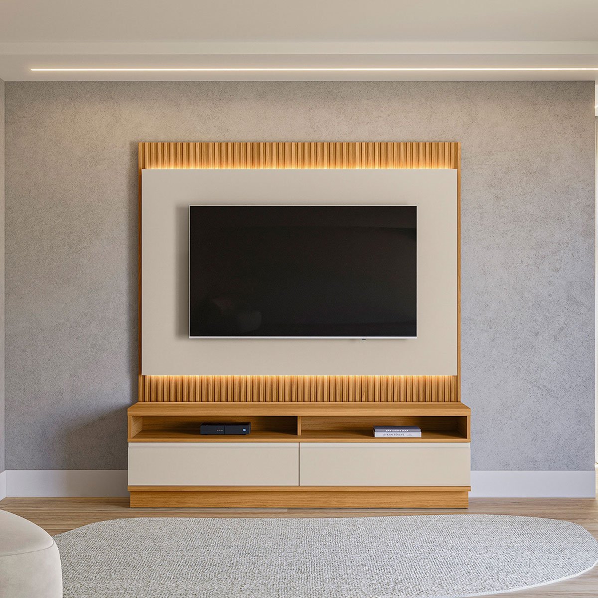 Rack com Painel Modulado para Tv até 70 Polegadas Ripado Paulina Tauari ...