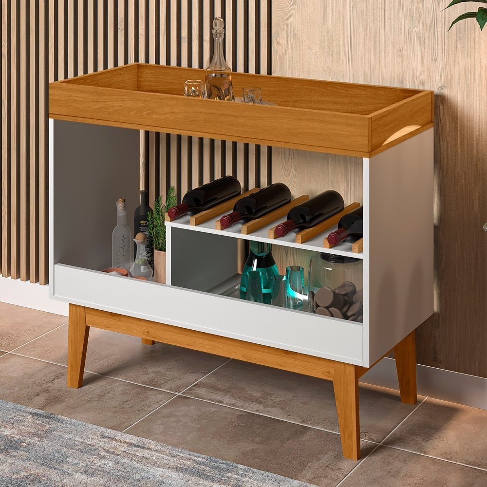 Rack para TV 2 Portas Palha Sintética e Adega Branco Madeira ...