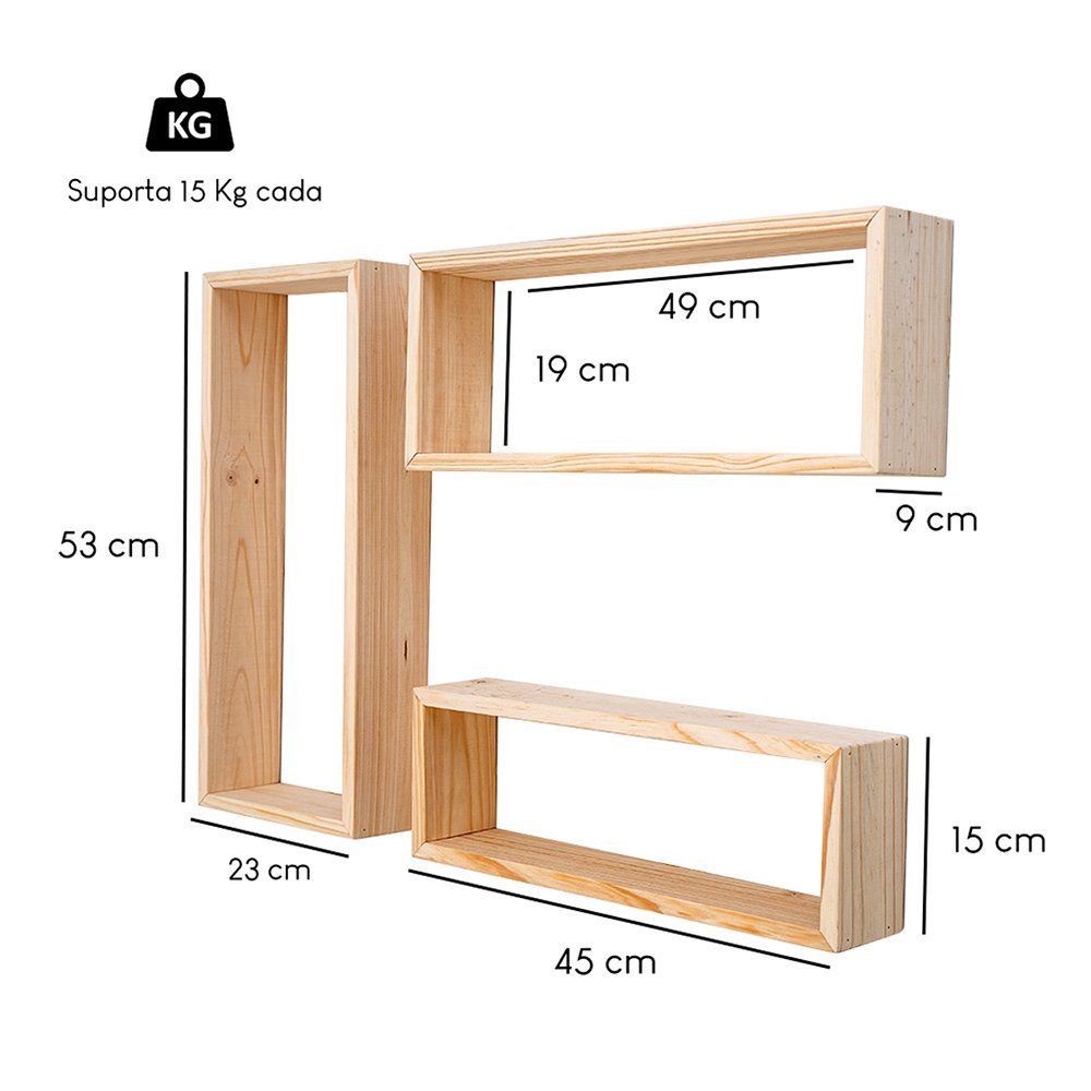 Kit 3 Nichos Retangular para Composição Quanto Infantil em Madeira ...
