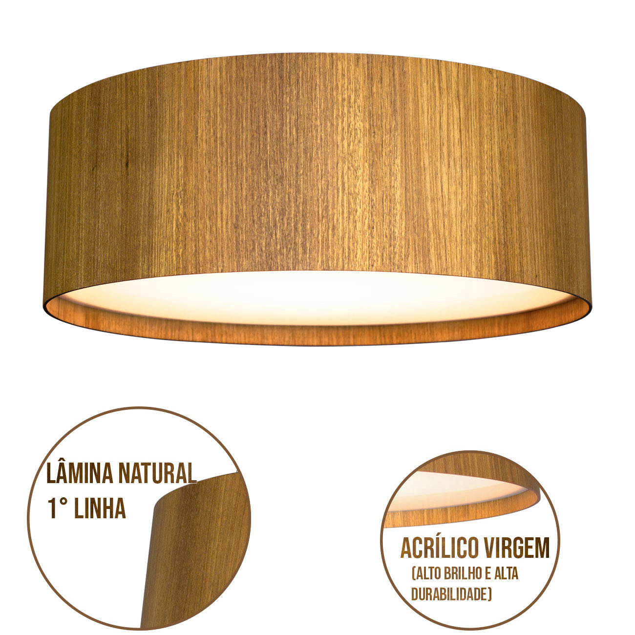 Luminária Plafon Cilíndrico Madeira Freijó e Acrílico Wood Iluminação ...