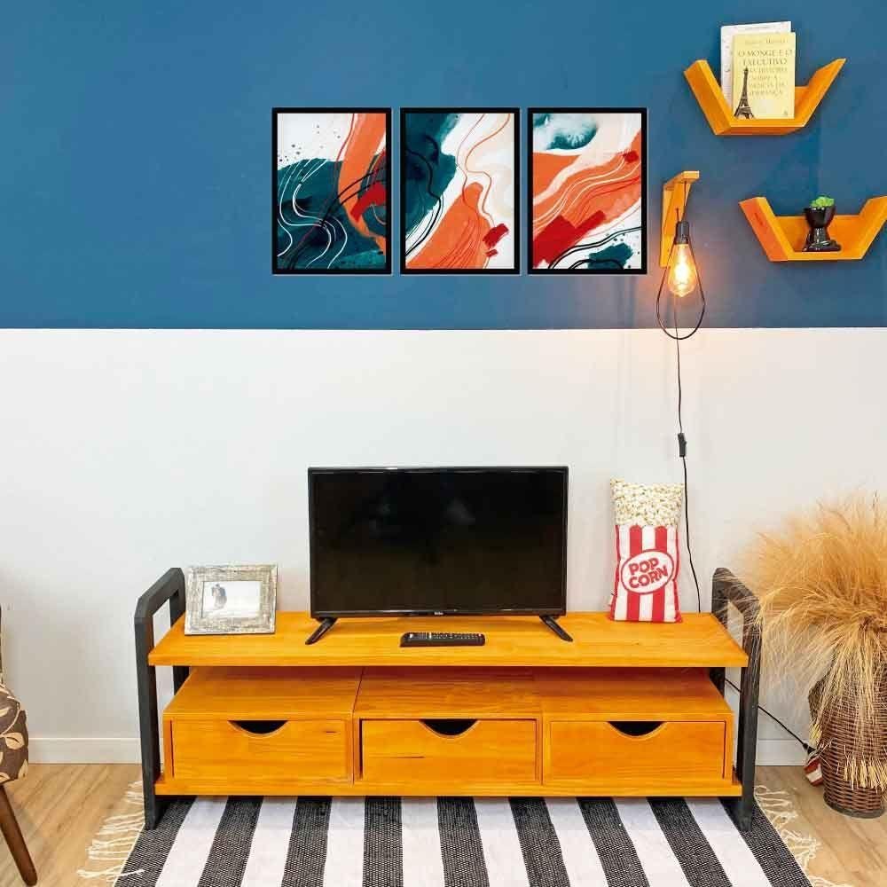 Rack de Tv de Madeira Pinus Linea com 3 Gavetas Carvalho e Preto ...