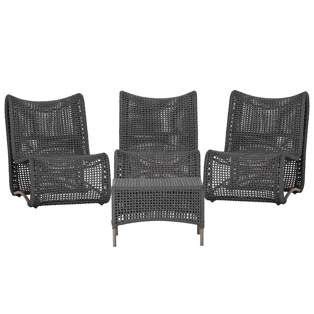 3 Poltronas e Mesa Texas em Alumínio Pintura Marrom Corda Náutica Trama ...