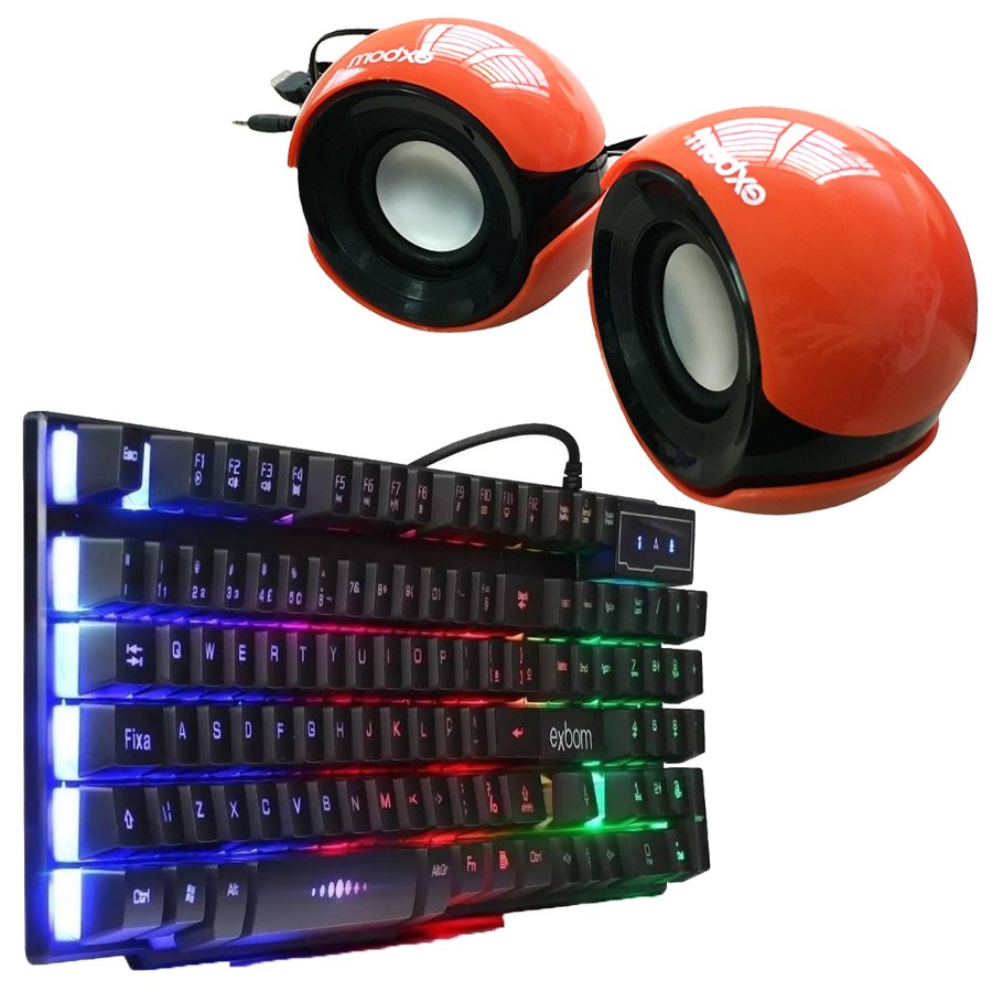 Teclado Gamer BK-151C + Caixa Som P/PC CS-69 Vermelha/Preto | MadeiraMadeira