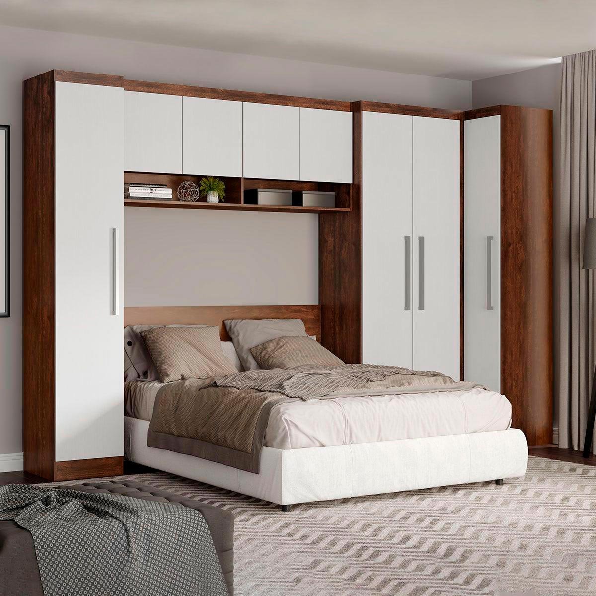 Guarda Roupa Casal de Canto Modulado Castanho Branco SEL05 | MadeiraMadeira