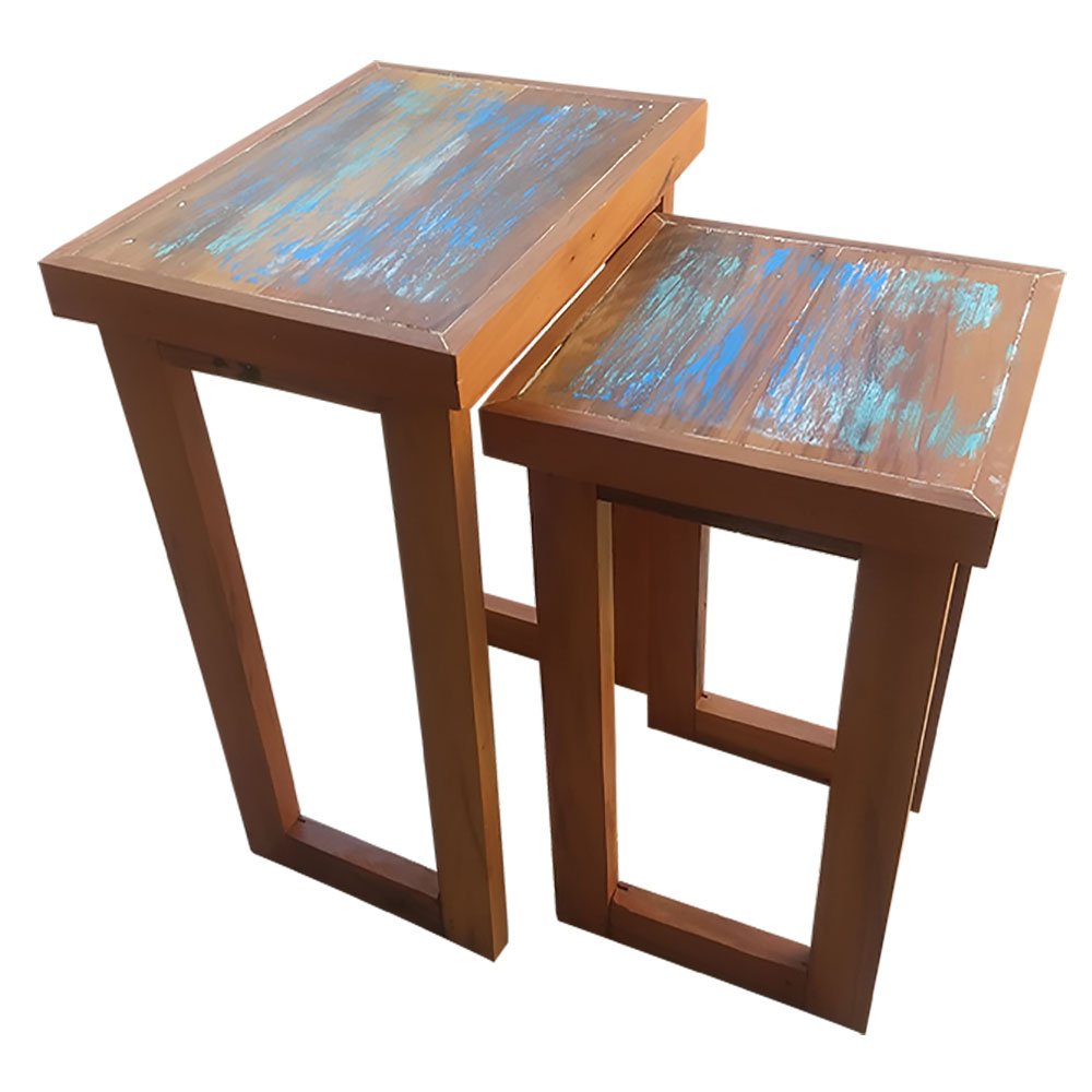 Jogo Mesa Canto Madrid Madeira Demoliçao Peroba Rosa Patina ...