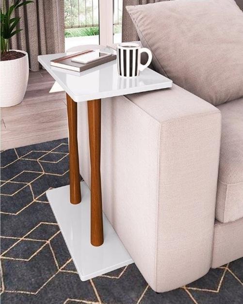 Mesa Branca Para Encaixe Lateral Na Cama Com Pês Torneados | MadeiraMadeira