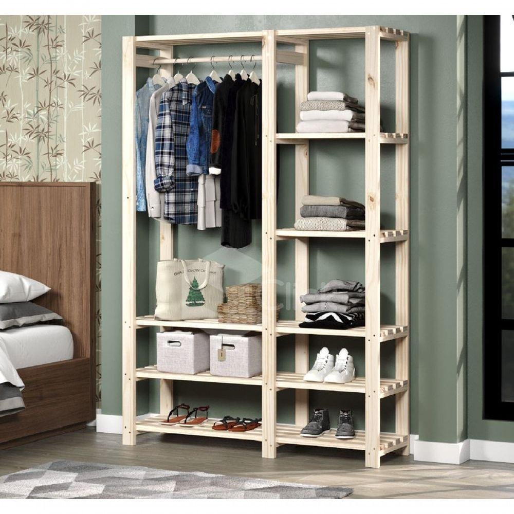 Kit 2 Estantes De Roupas Ajl Cabideiro Madeira Duplo | MadeiraMadeira