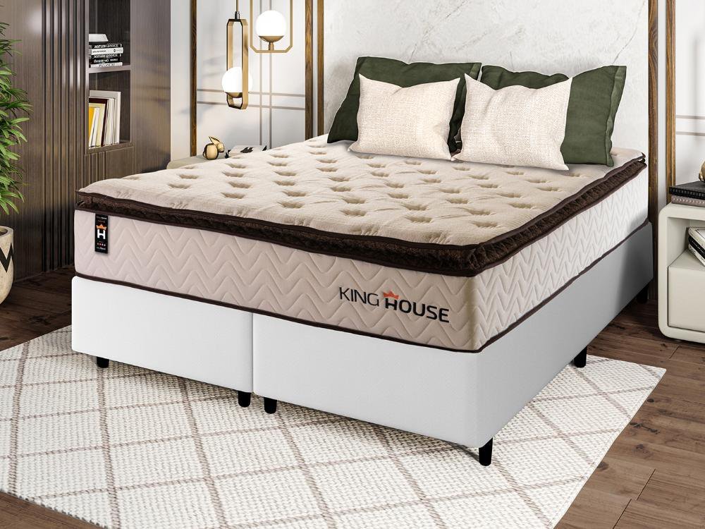 Conjunto Cama Box Super King c/ Molas Ensacadas Quartzo Branco 193x203x71 | MadeiraMadeira