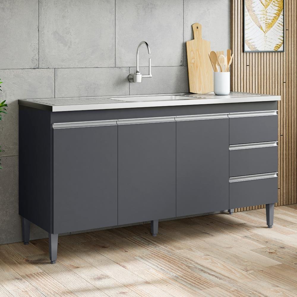 Balcão de Cozinha 3 Portas Barnsley Cinza Fosco | MadeiraMadeira