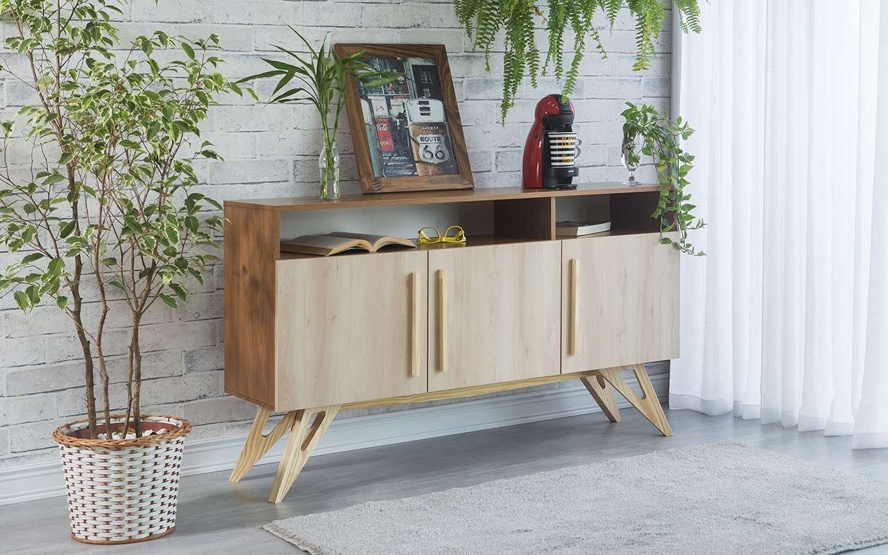 BUFFET 3 PORTAS FAIA MADEIRADO MDF FREIJÓ COM NICHOS 135x35x79 CM ...