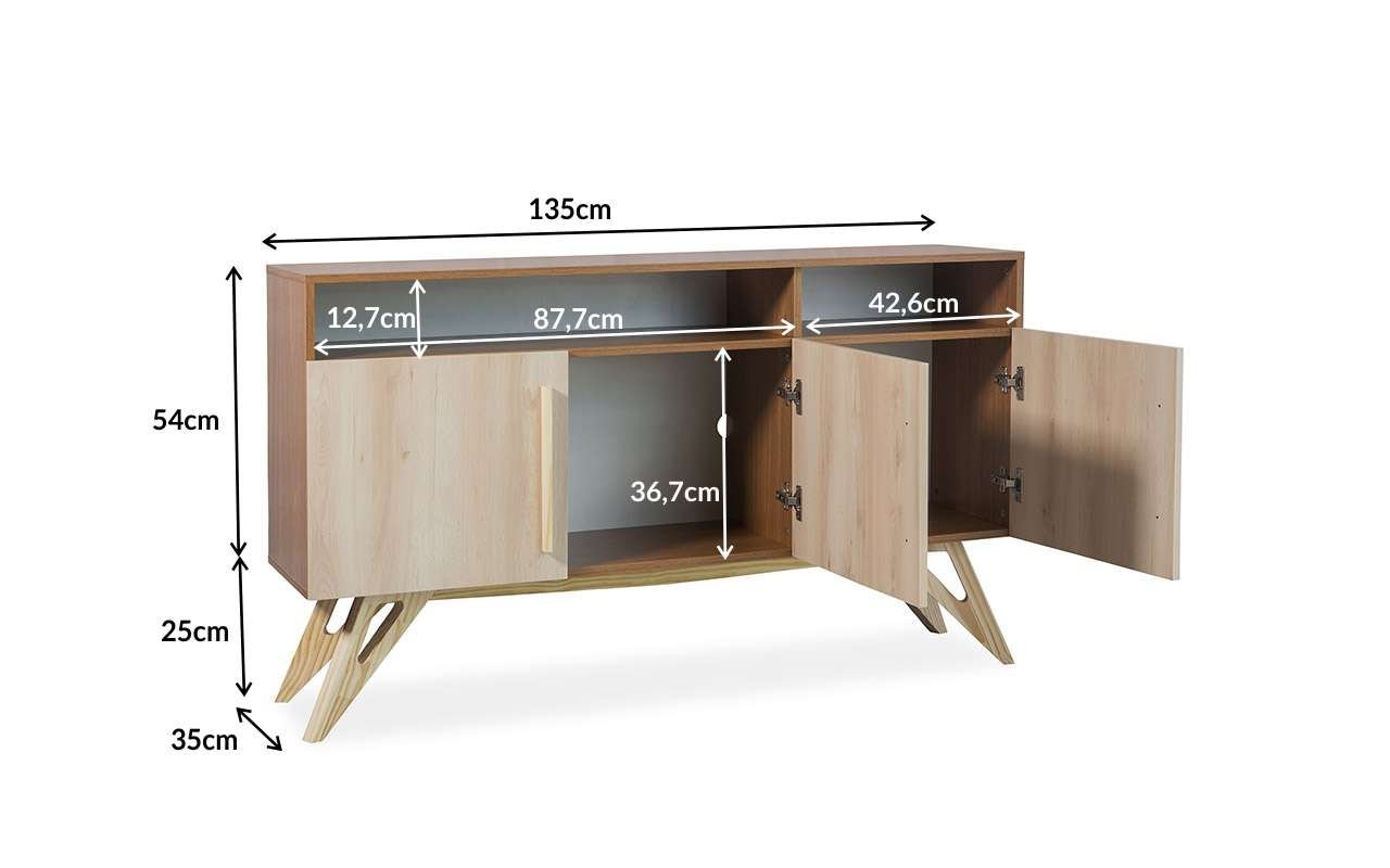 BUFFET 3 PORTAS FAIA MADEIRADO MDF FREIJÓ COM NICHOS 135x35x79 CM ...