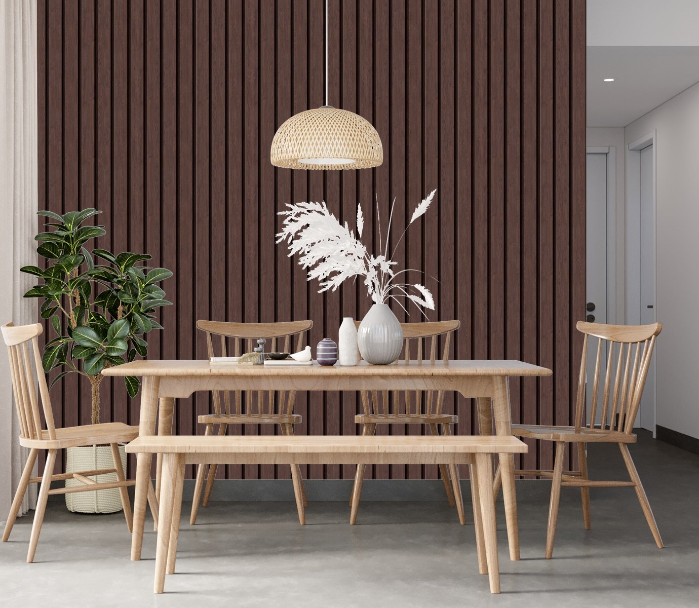 Papel de Parede Ripado Largo Tipo Madeira Freijó Escuro 15m ...