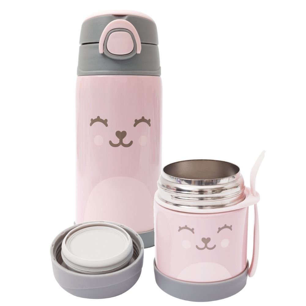 KIT GARRAFA TERMICA E POTE TERMICO BUBA GUMMY VARIAS CORES Rosa ...