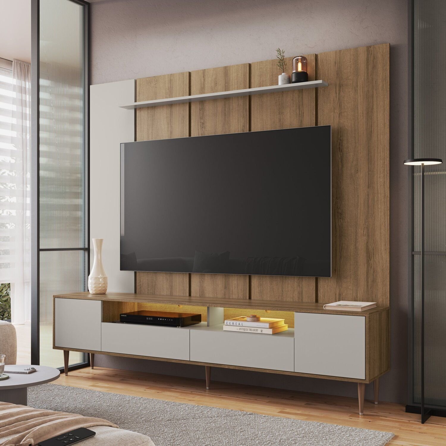 Rack com Painel para Tv 75 Polegadas 186,7cmx200cm com Iluminação Led ...