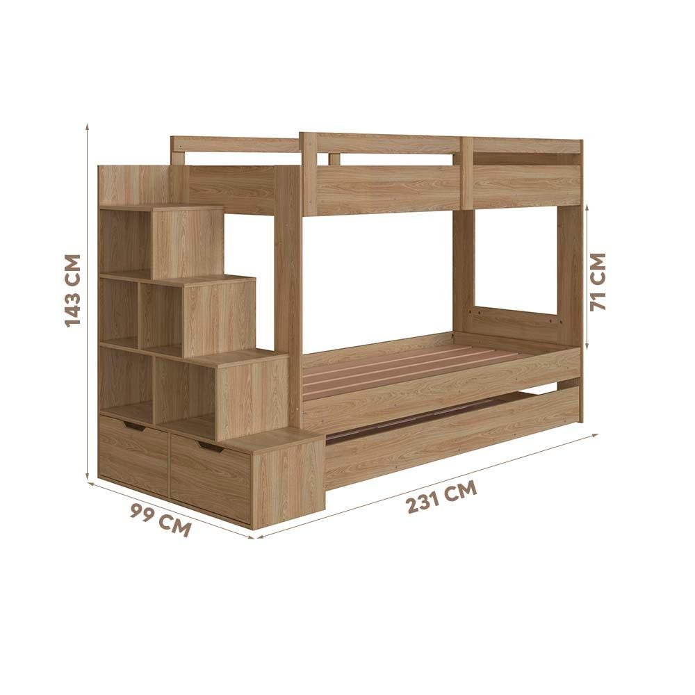 Treliche Infantil Solteiro com 05 Nichos e Cama Auxiliar Aveiro Oak ...