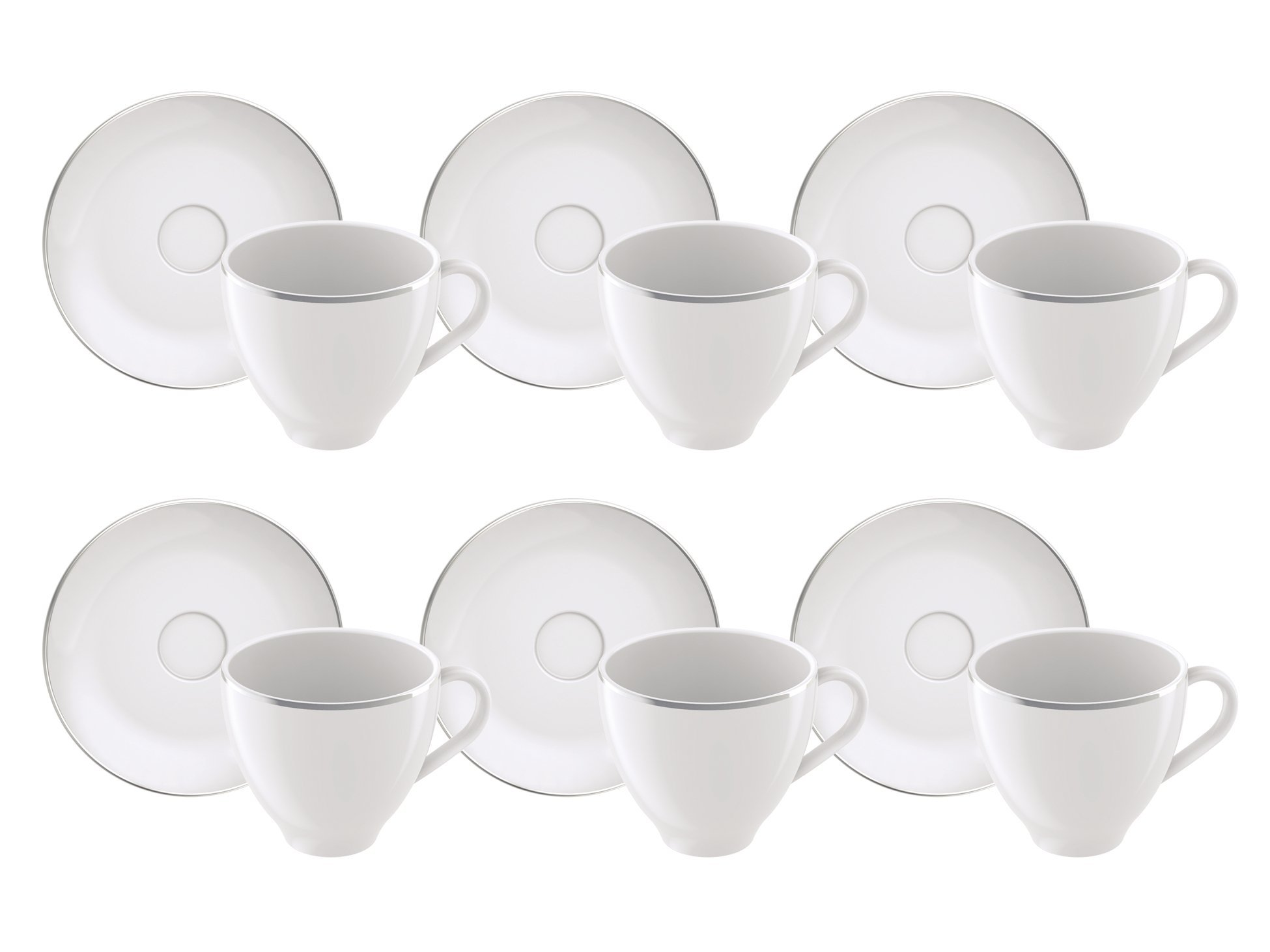 Kit Xícara e Pires de Chá Tramontina Atena em Porcelana 100 Ml 06 Peças ...