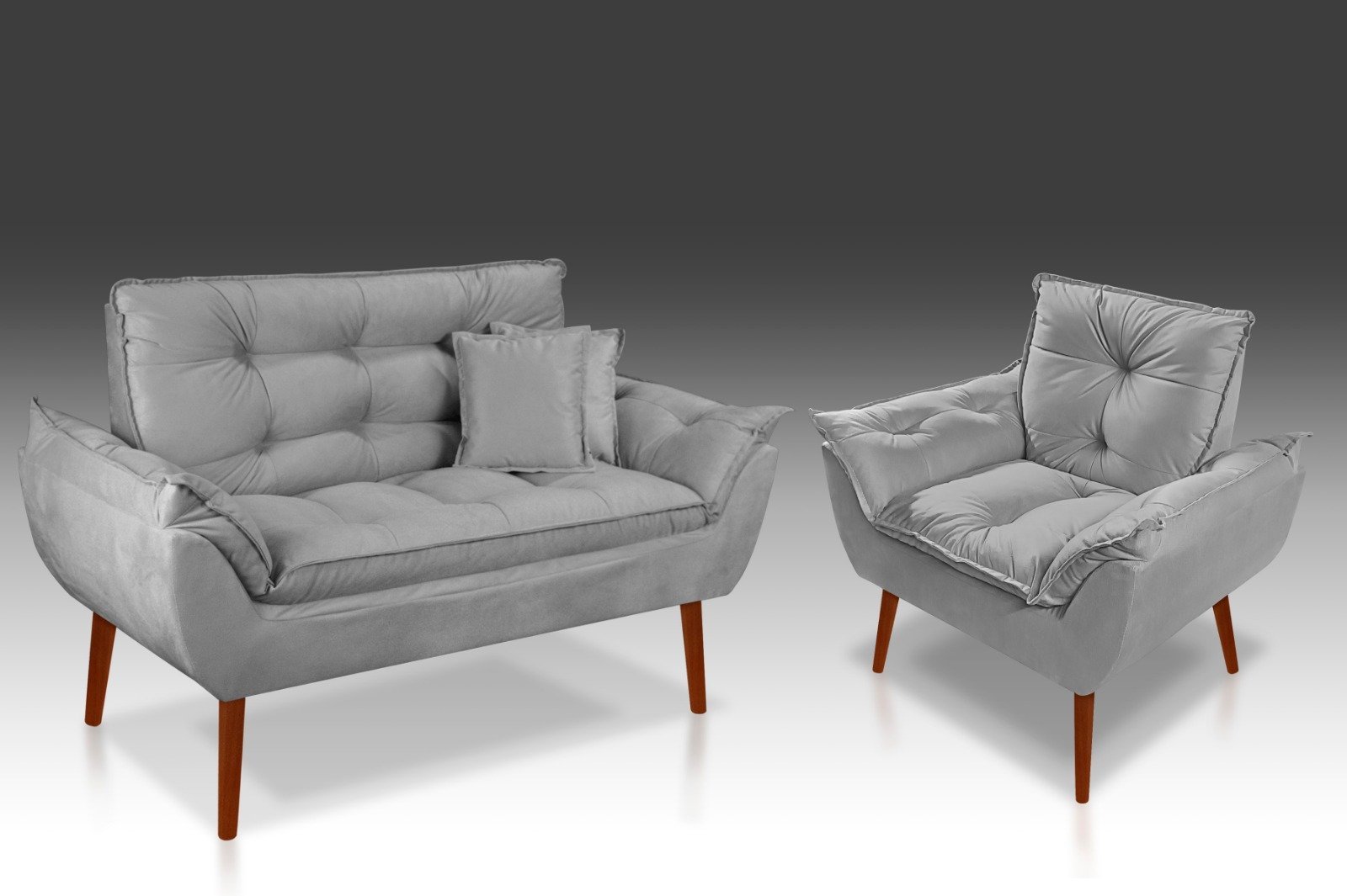 Kit 01 Poltrona + 01 Namoradeira Opala + 02 Almofadas Suede Cinza Claro ...