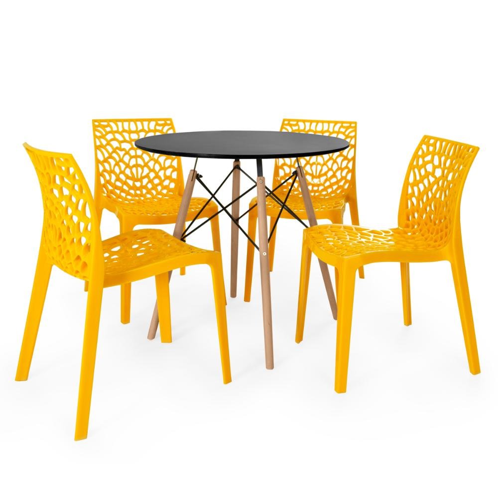 Conjunto Mesa de Jantar Redonda Eiffel Preta 80cm com 4 Cadeiras ...