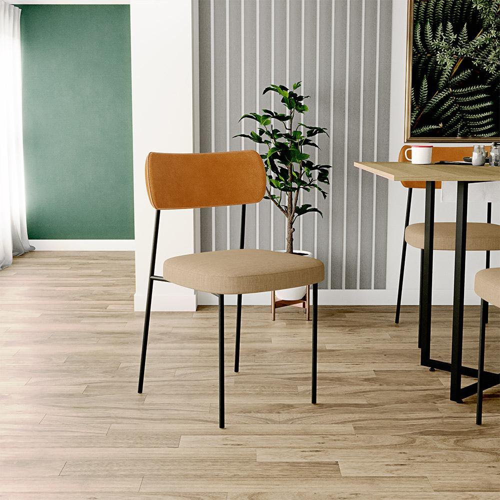 Kit 02 Cadeiras Estofadas para Sala de Jantar Melina L02 Couríssimo Whisky Linho Bege Escuro ...