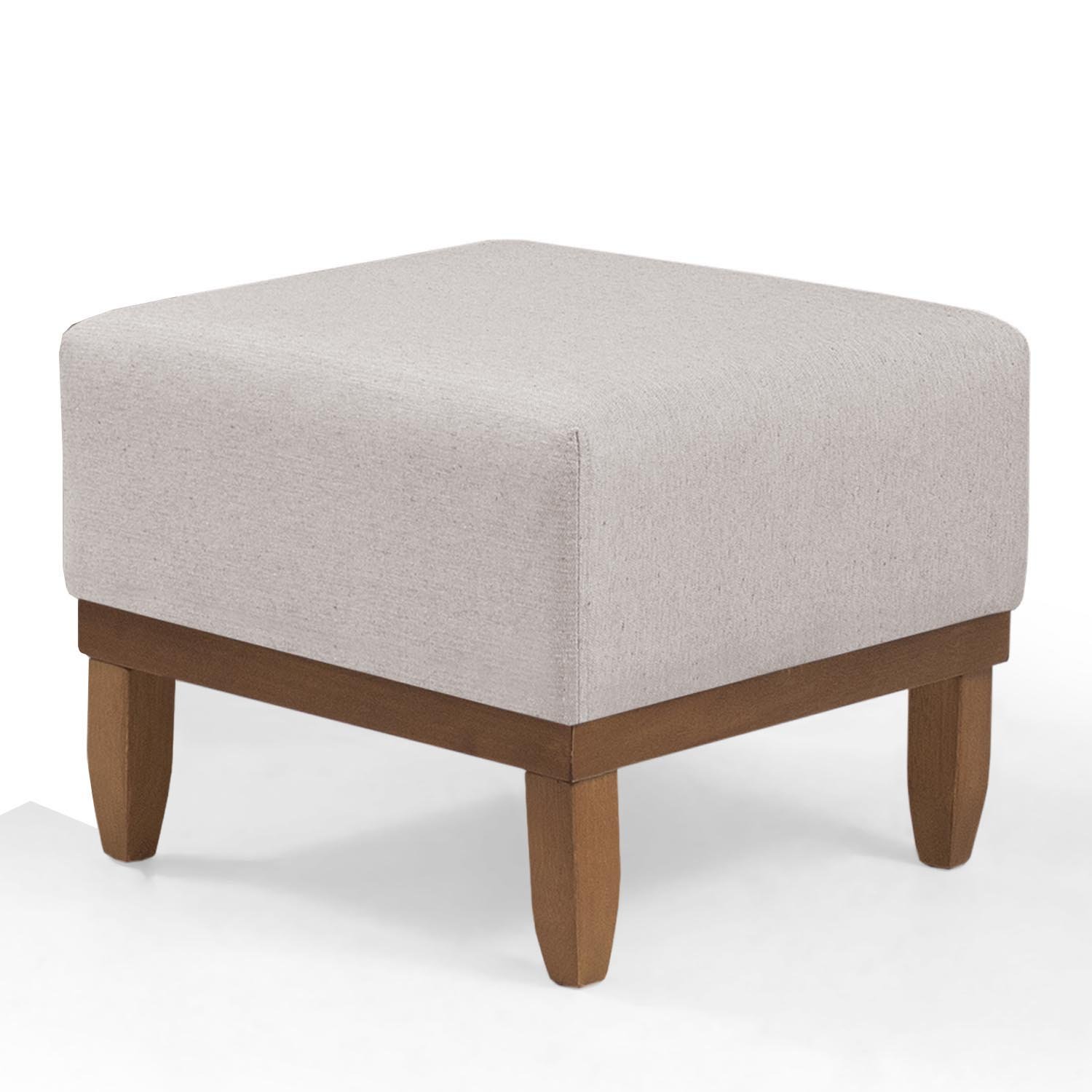 Puff Decorativo Quadrado 50x50 Com Rodapé Madeira Sara - Linho Cru ...