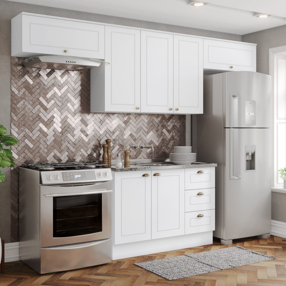 Cozinha Completa Americana 7 Portas 3 Gavetas 100% Mdf Branco Hp - Henn ...