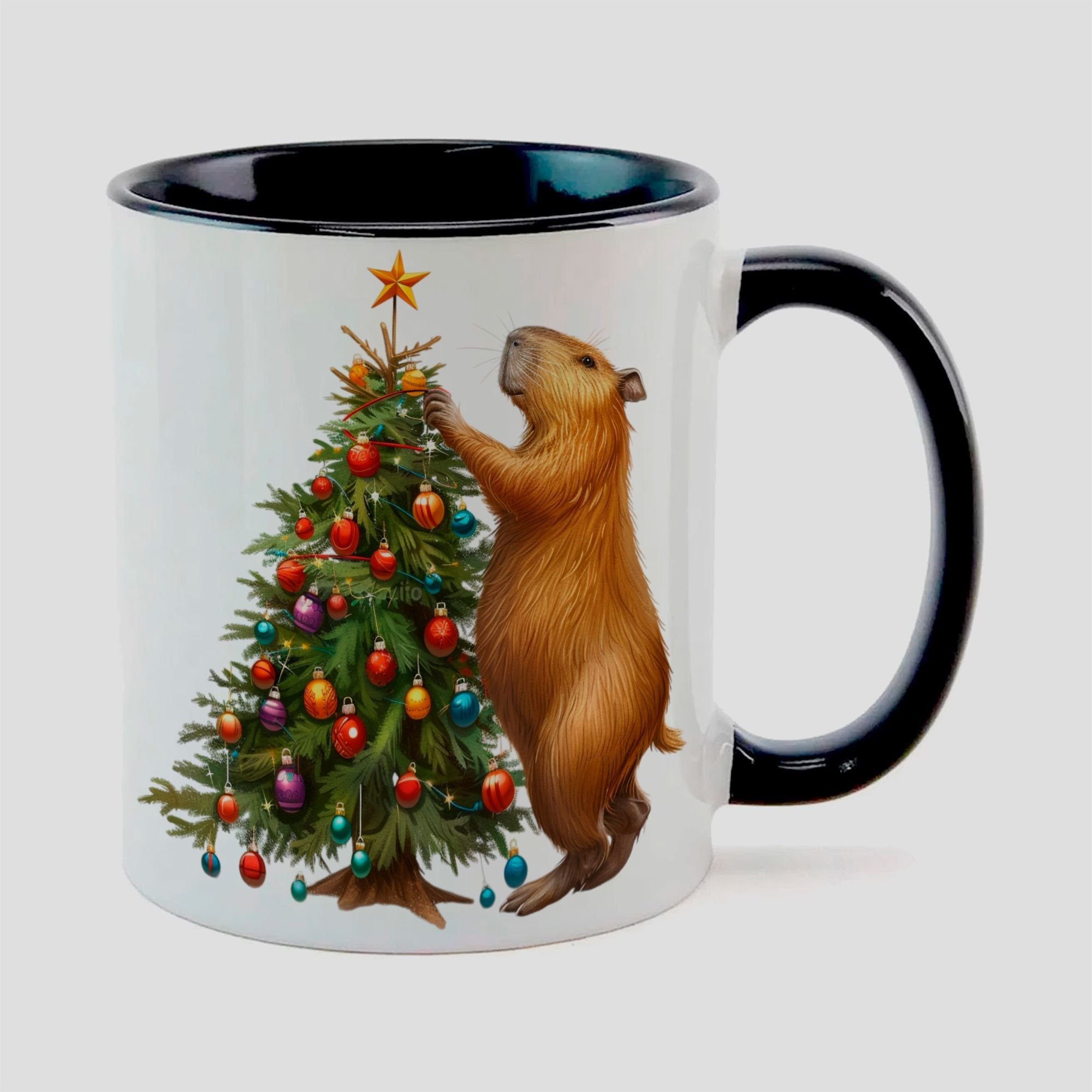 Caneca Branca com Interna Preta Y5 Capivara Natal Arvore 6 | MadeiraMadeira