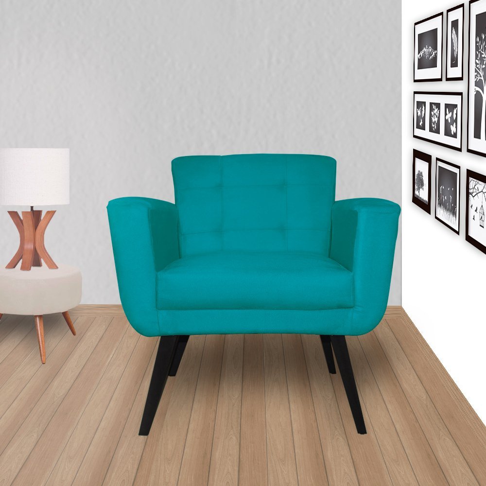 Poltrona Estofada Para Sala de Estar Geovana Suede Azul Turquesa - LM ...