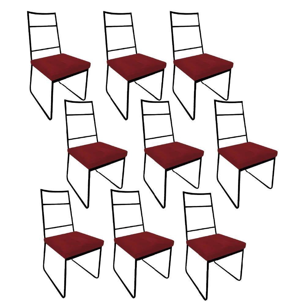 09 Cadeiras Sala De Jantar Preto Corino Vermelho | MadeiraMadeira