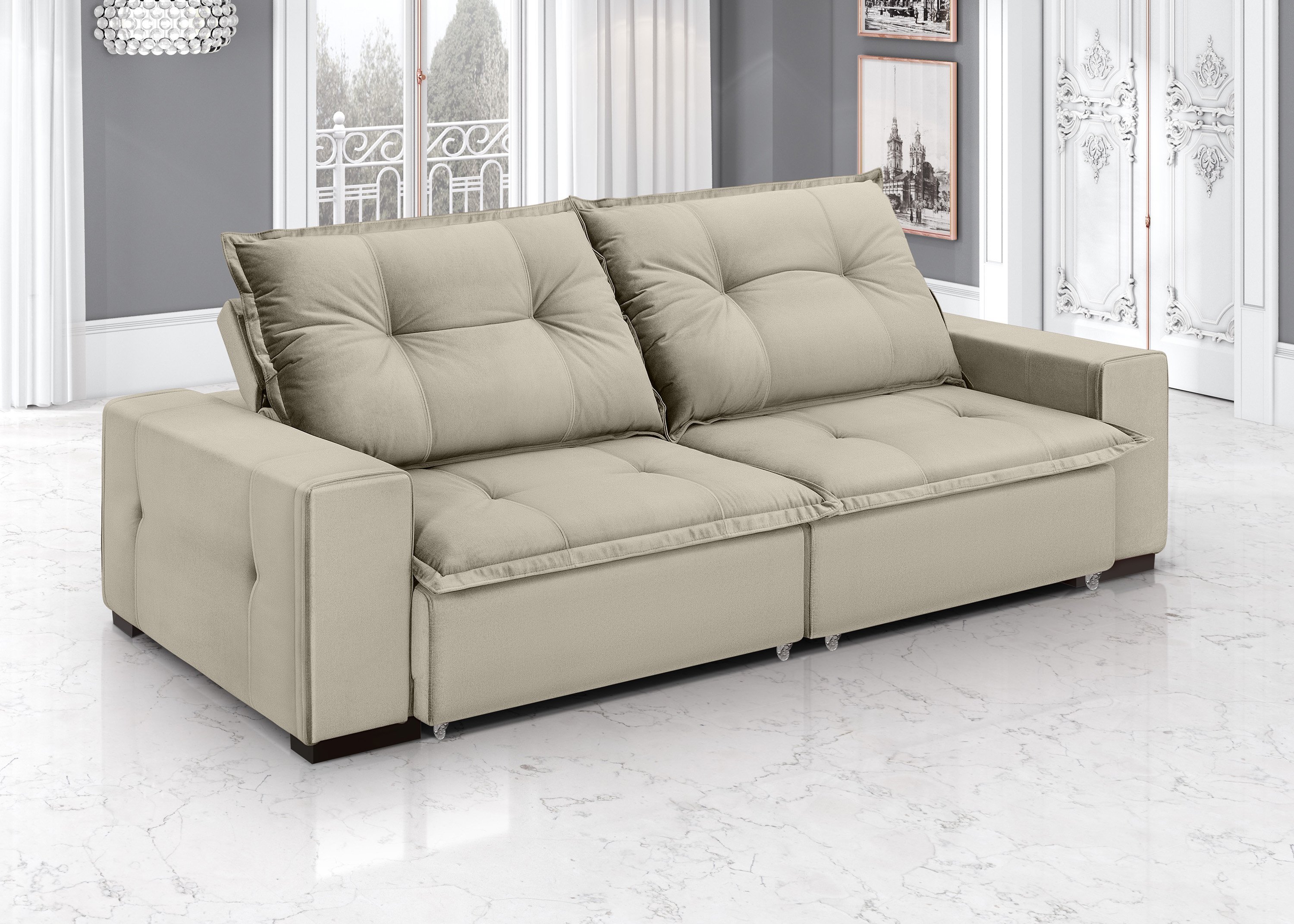 Sofá Aquarius - Retrátil / Reclinável 220 Cm- Veludo | MadeiraMadeira