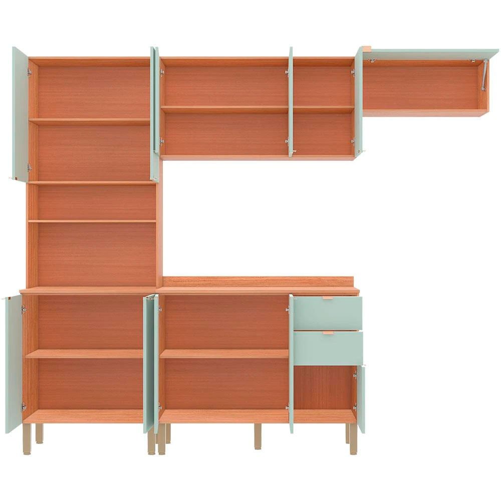 Cozinha Completa Bartira Joy com 11 Portas 2 Gavetas 5 Prateleiras e Nicho para Micro-ondas 244 ...