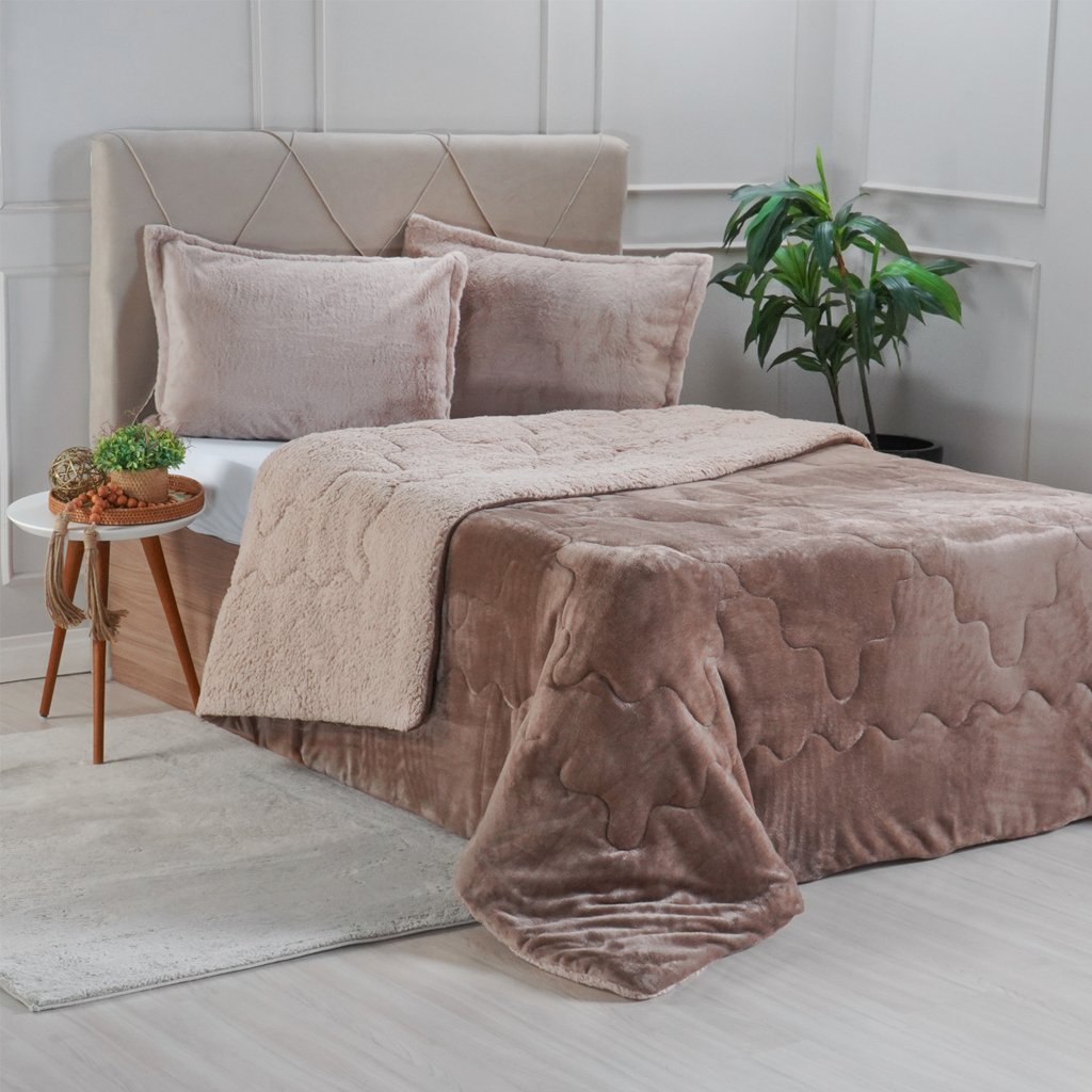 Edredom Sherpa Casal Dupla Face 180x220cm Natural | MadeiraMadeira