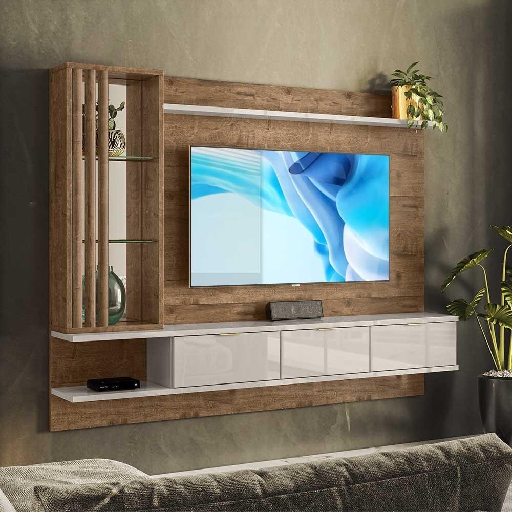 Rack Com Painel Suspenso Madero Canela Off White Lukaliam | MadeiraMadeira