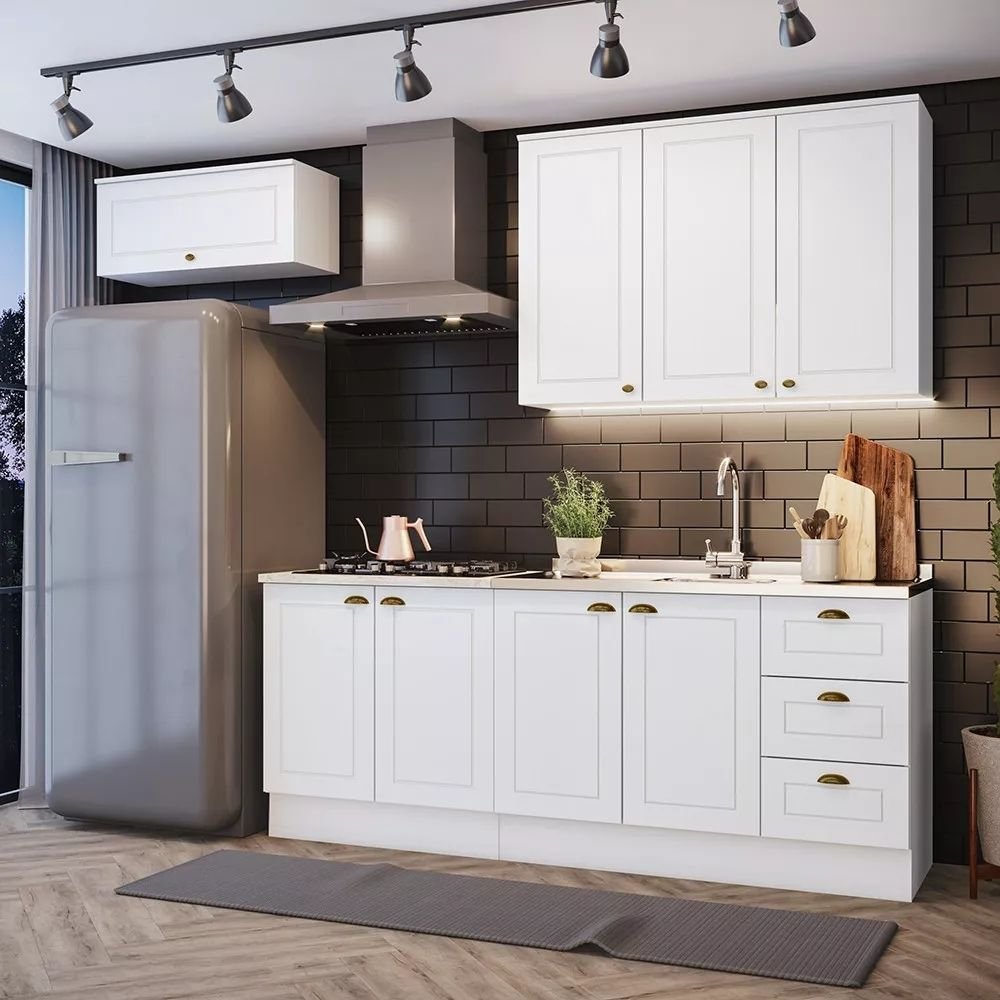 Cozinha Compacta Americana 4 Peças Modulada 8 Portas 3 Gavetas Henn ...