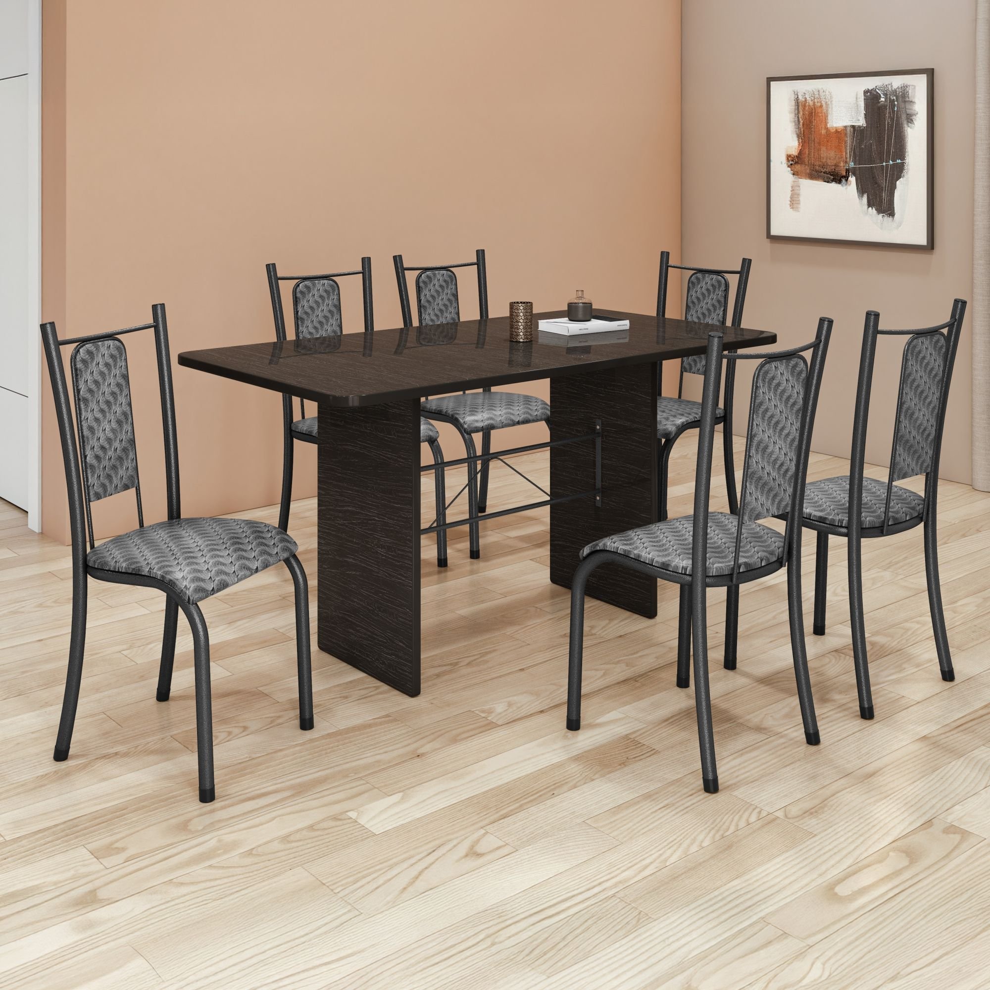 Conjunto Sala de Jantar Tubular 6 Lugares Retangular Mesa Tampo Ardósia ...
