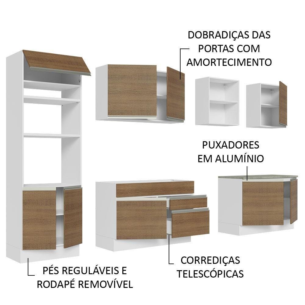 Armário De Cozinha 310cm Branco/Rustic02 Branco/Rustic | MadeiraMadeira