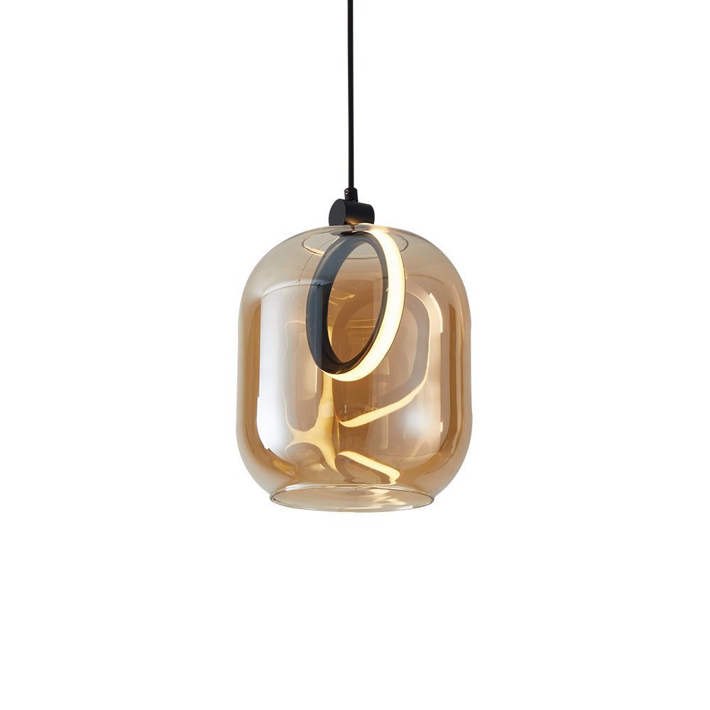 Lustre Pendente Nordecor Ruzo 2793 Âmbar / Preto Led Bivolt Ambar ...