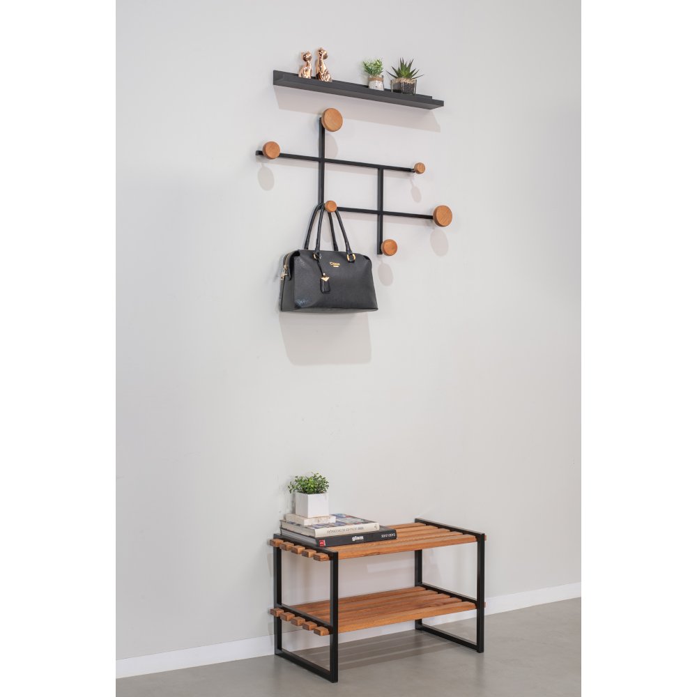 Kit Hall de Entrada Design Industrial Sapateira + Cabideiro Calha ...