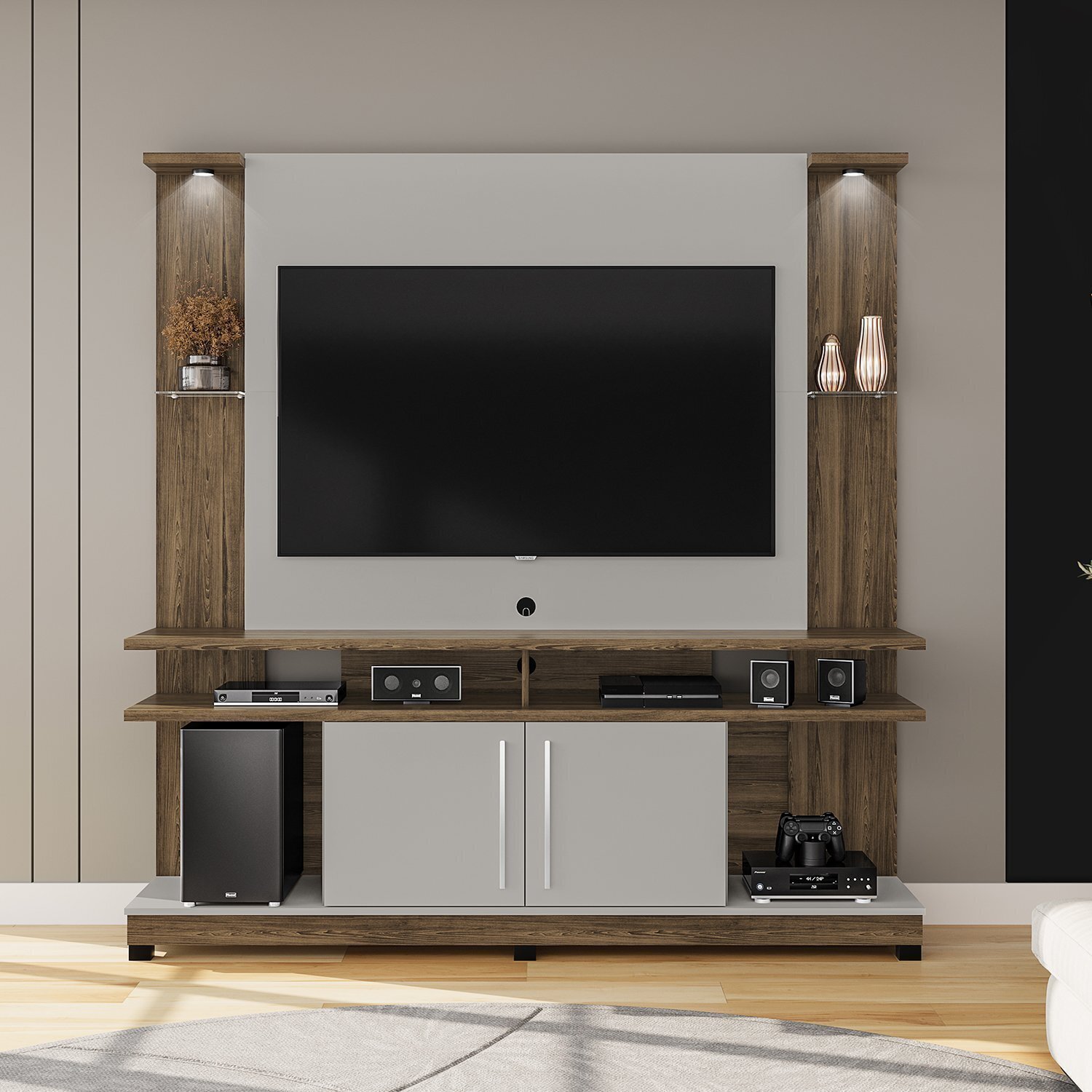 Estante Home York com Led e Prateleiras de Vidro Tradicional Moderno ...