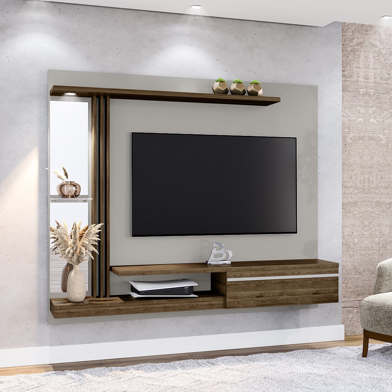 Painel Denver para Tvs 55 Polegadas Led Elétrico e Prateleira de Vidro ...