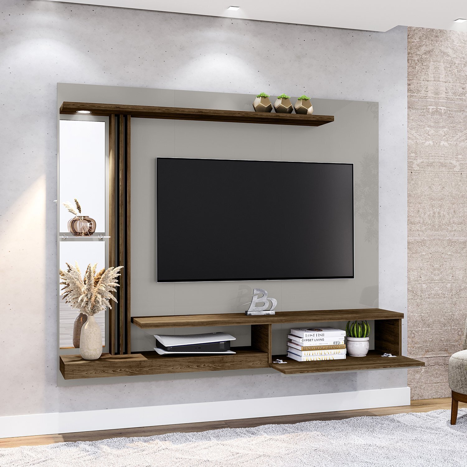 Painel Denver para Tvs 55 Polegadas Led Elétrico e Prateleira de Vidro ...