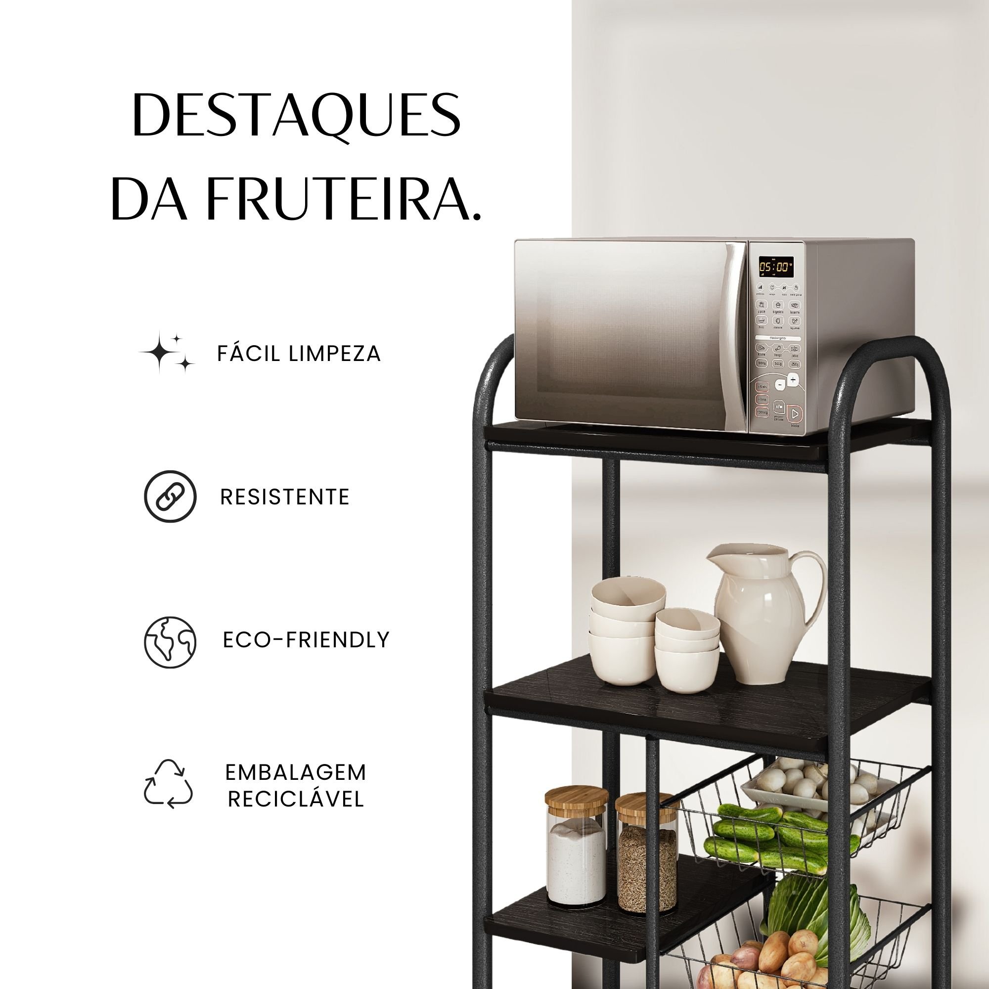 Fruteira para Cozinha Camila Fruteira em Aço com 3 Cestos | MadeiraMadeira