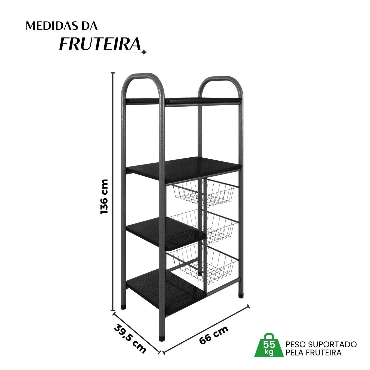 Fruteira para Cozinha Camila Fruteira em Aço com 3 Cestos | MadeiraMadeira