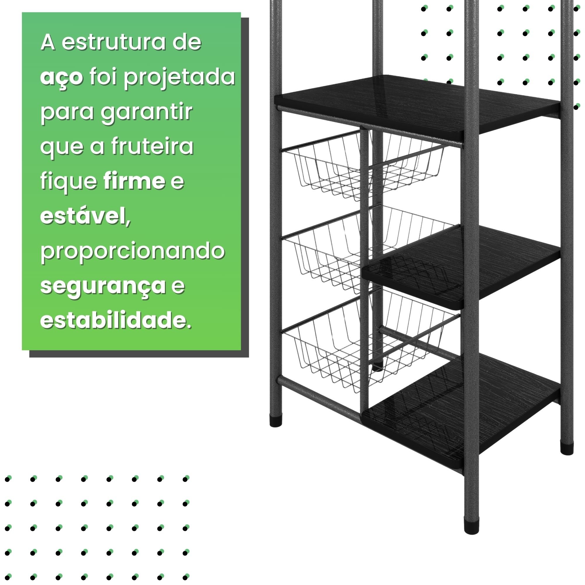 Fruteira para Cozinha Camila Fruteira em Aço com 3 Cestos | MadeiraMadeira