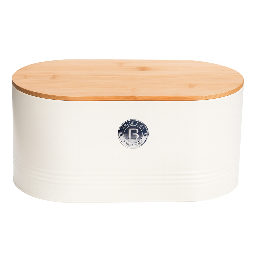 Lata Redonda Porta Pão com Tampa de Bambu - Creme | MadeiraMadeira